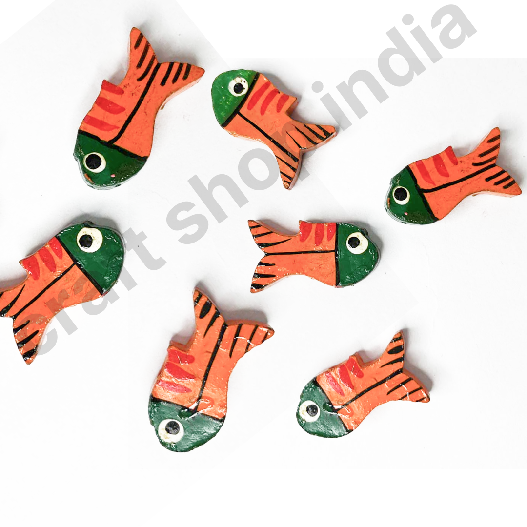 Orange & Green Wooden Fish – craftshopindia