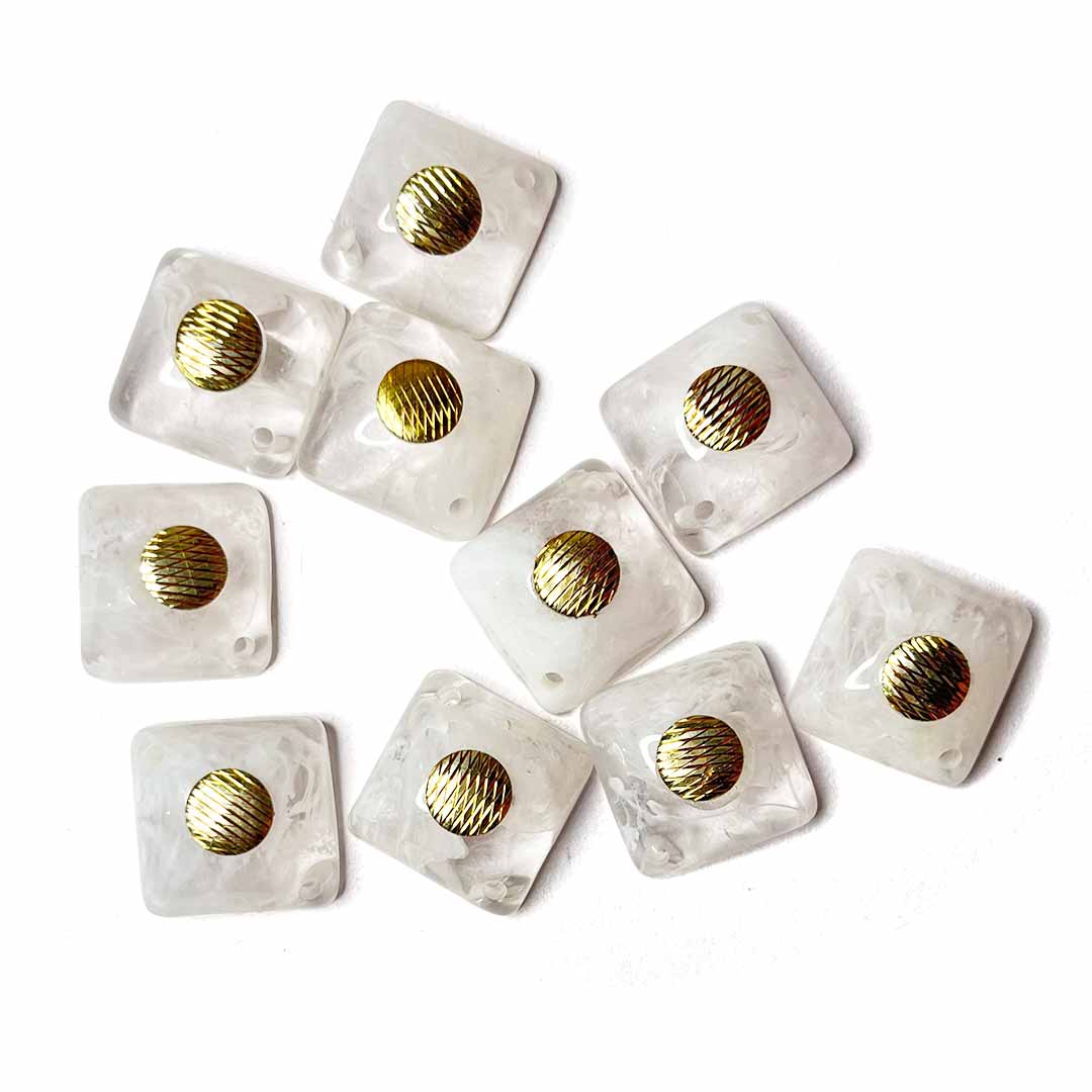 White Color Square Shape With Golden Circle Acrylic Button Set Of 10 ...